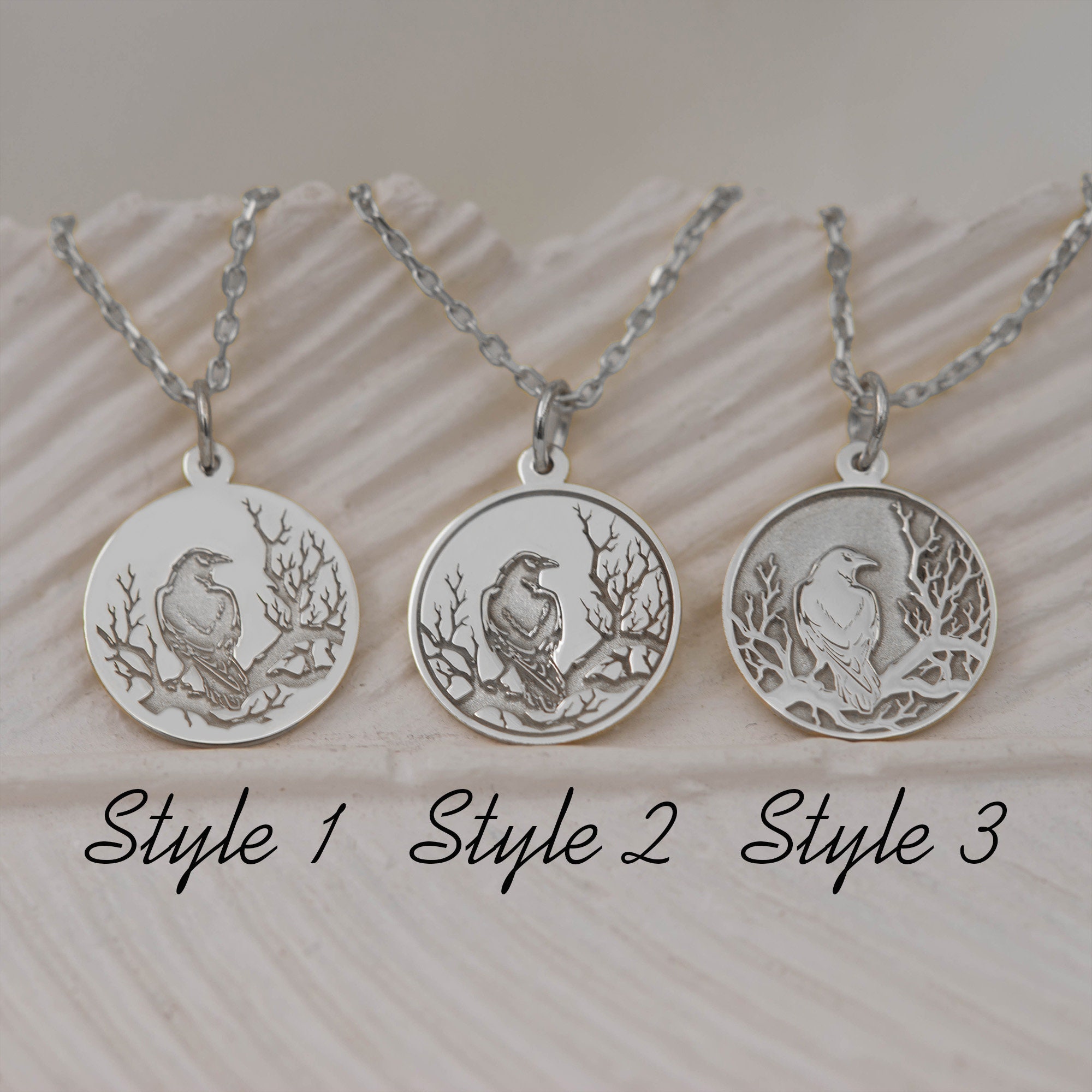14K Solid Gold Raven Necklace - Mystical Bird Pendant, Gothic Jewelry ...