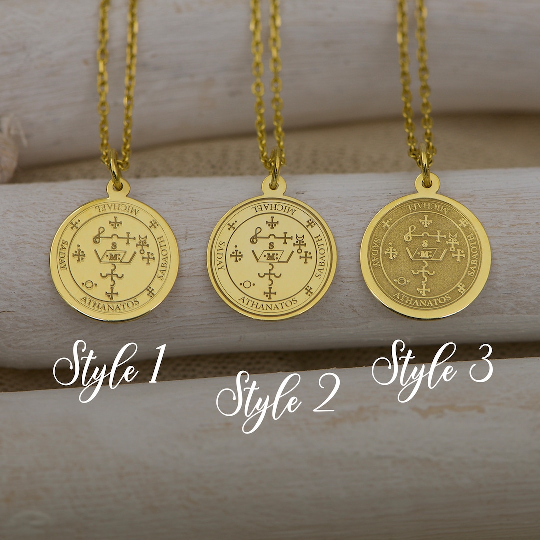 14K Solid Gold Archangel Michael Seal Necklace - Spiritual Protection ...