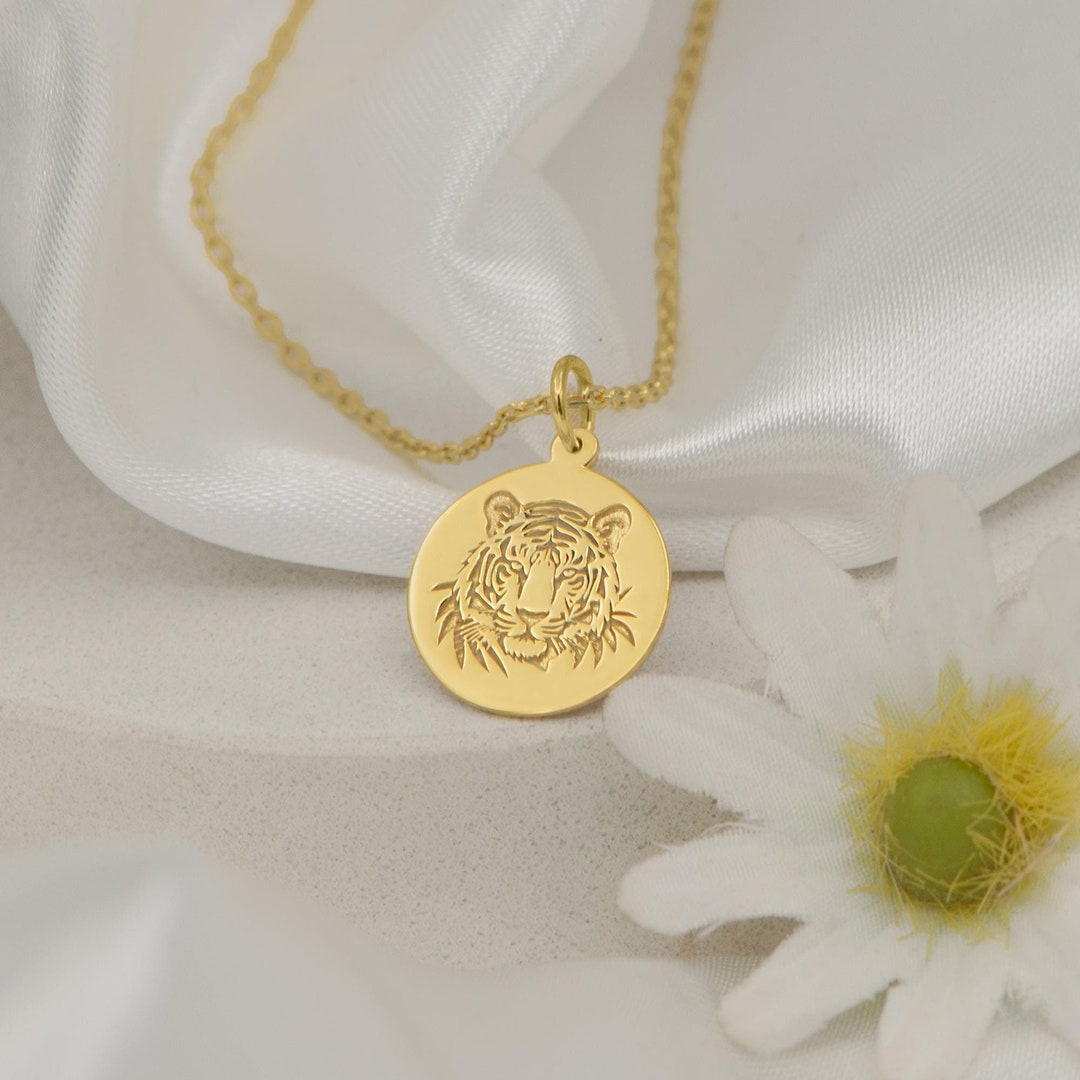 14K Solid Gold Tiger Pendant – Handmade Animal Necklace | Unique Tiger ...