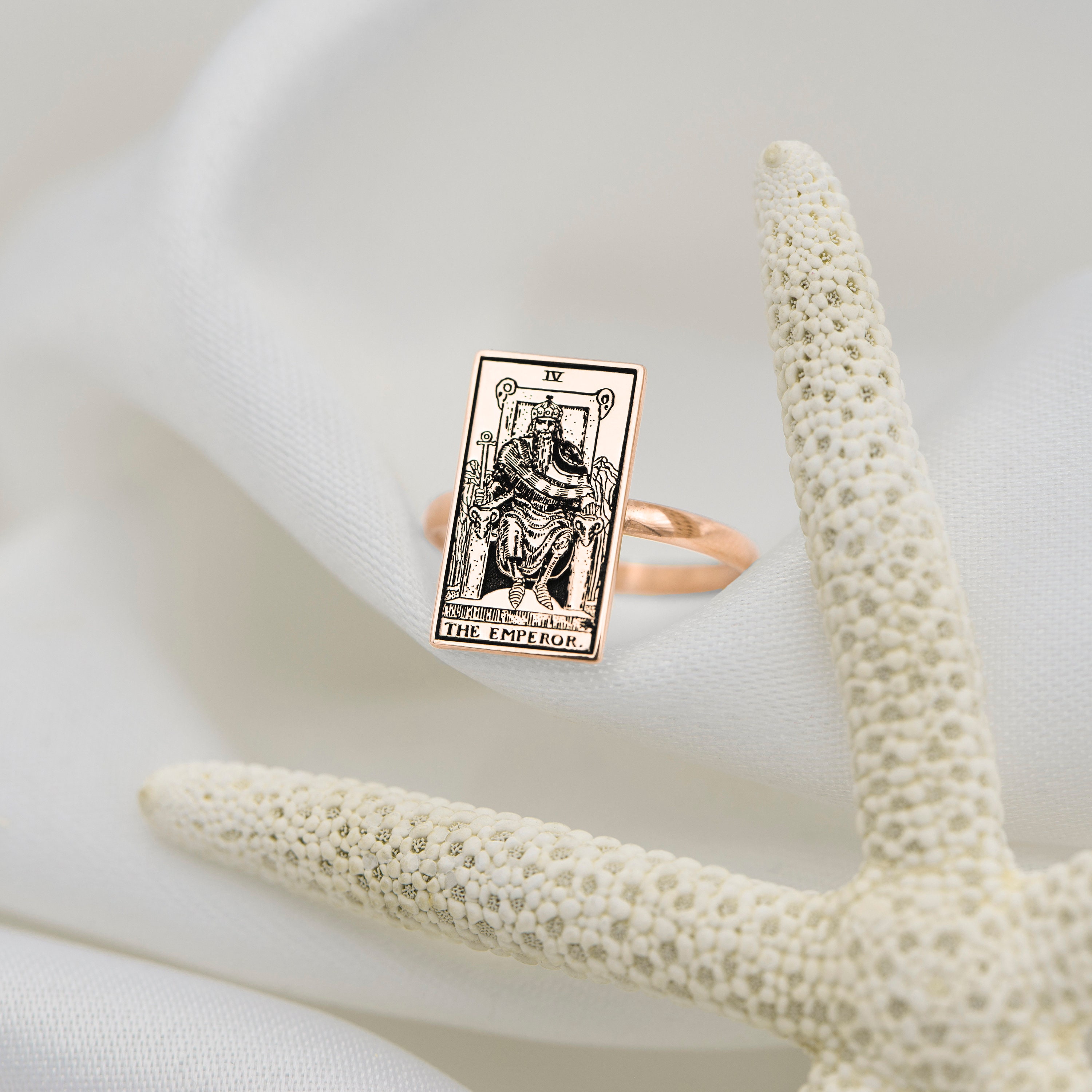 10k 14k Solid Gold Tarot Card Ring the Emperor Tarot Jewelry | Etsy