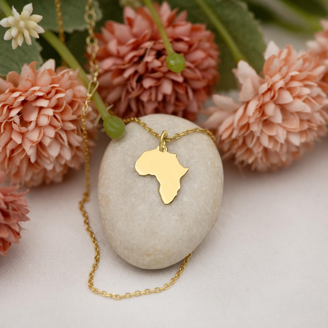 14K Solid Gold Africa Map Pendant - African Heritage Necklace ...
