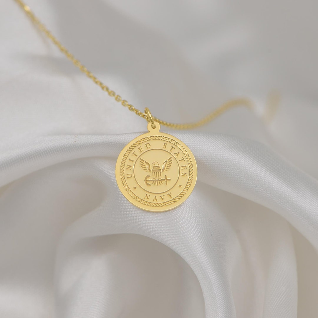 14K Solid Gold US Navy Necklace – Military Emblem Pendant | Navy Logo ...