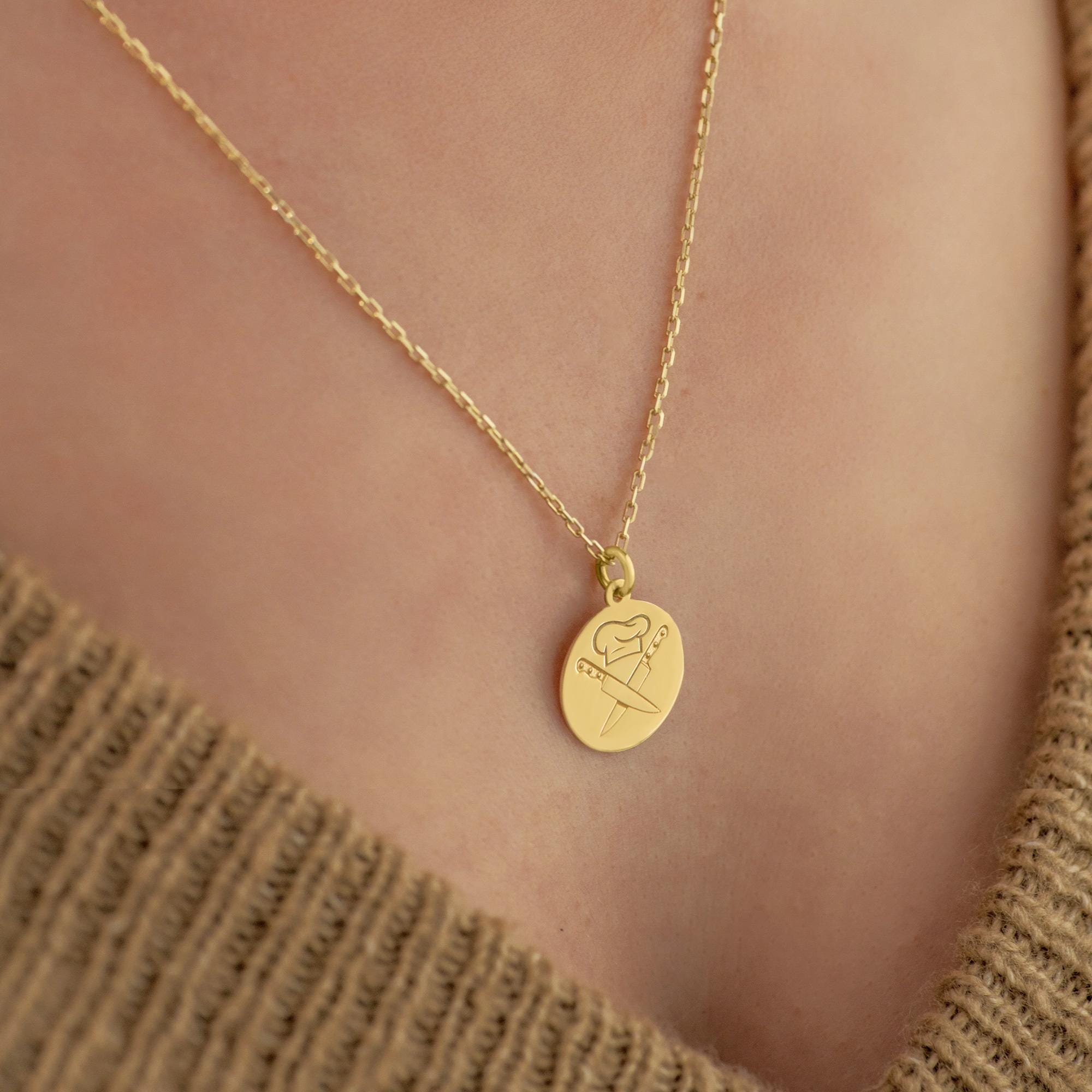 14K Solid Gold Chef Hat Necklace – Chef Jewelry Gift | Handmade Chef ...
