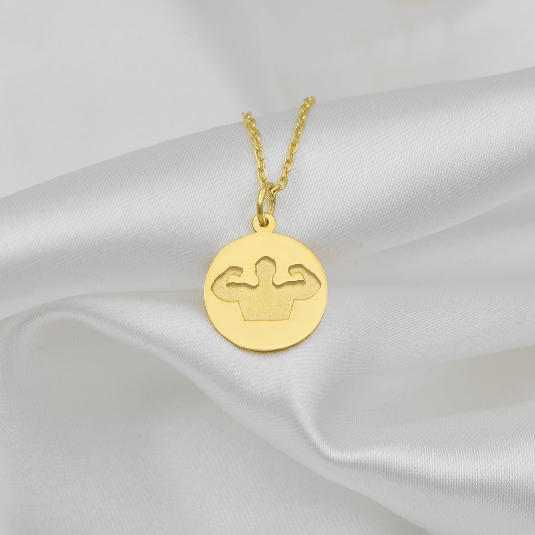 14K Solid Gold Body Builder Pendant - Fitness Jewelry for Men ...