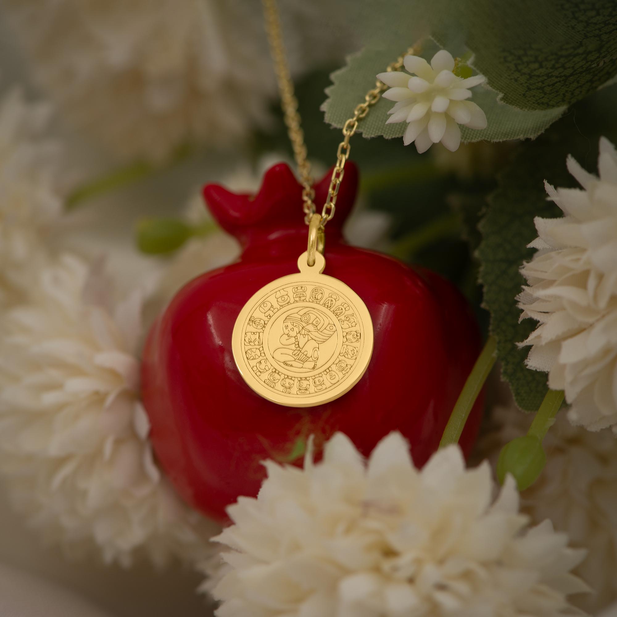14K Solid Gold Mayan Calendar Necklace - Ancient Symbol Pendant ...