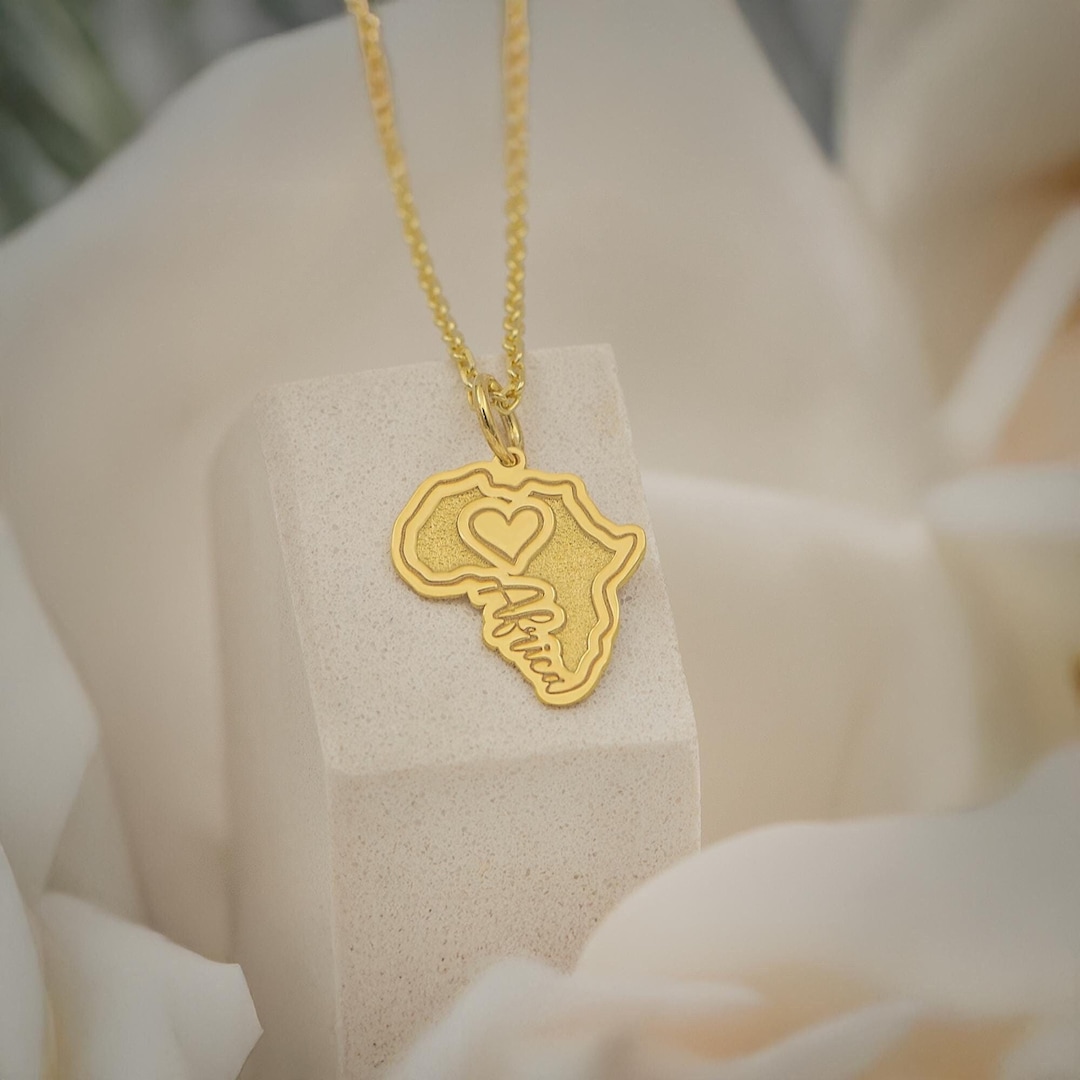 14K Solid Gold Africa Map Necklace – African Continent Pendant ...