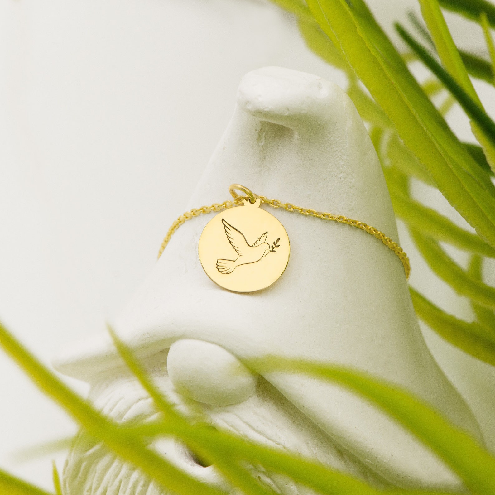 Dainty Dove Necklace 14k Real Solid Gold by Demir Uluer - Bird Pendant ...