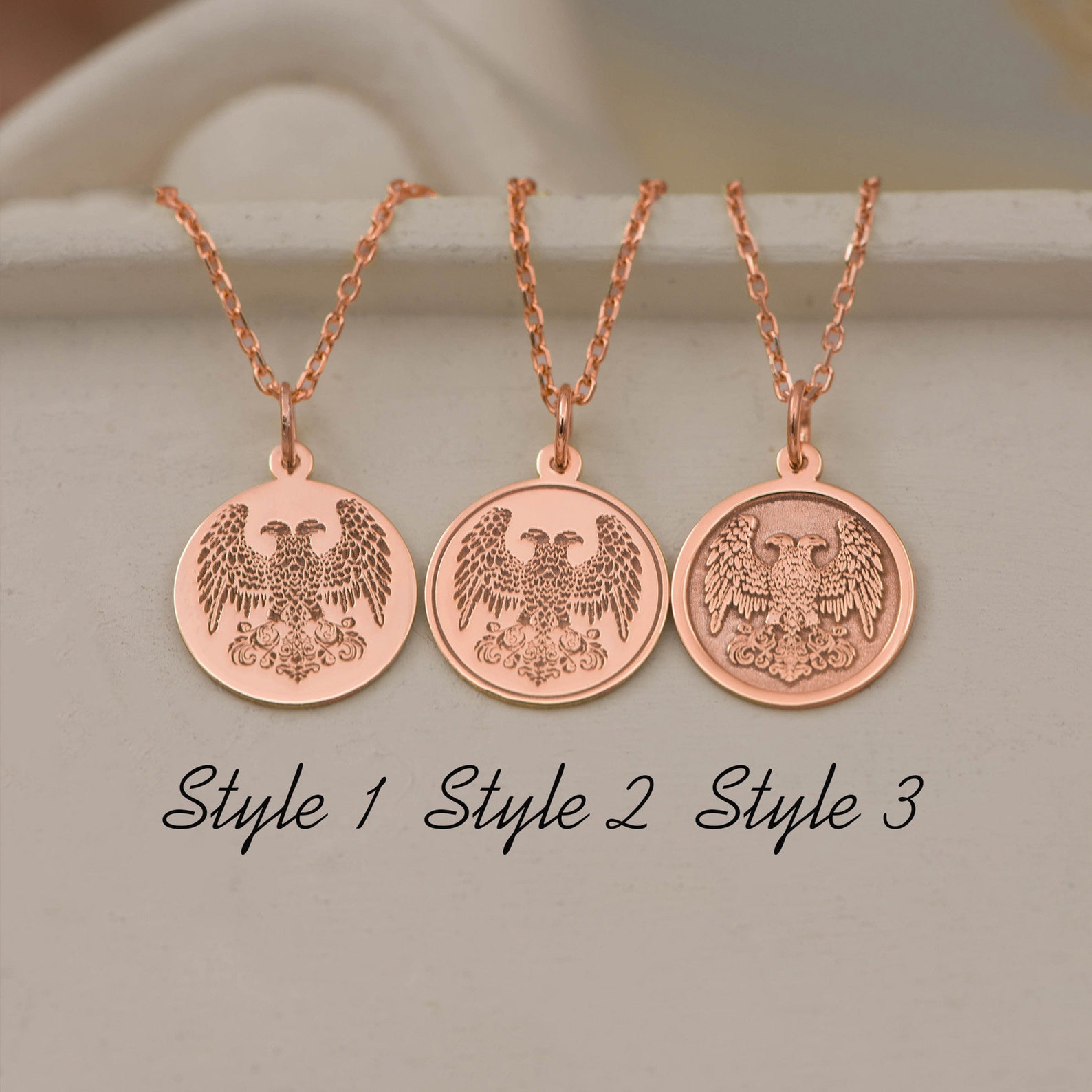 14K Solid Gold Double Headed Eagle Necklace - Byzantine Imperial Crest ...