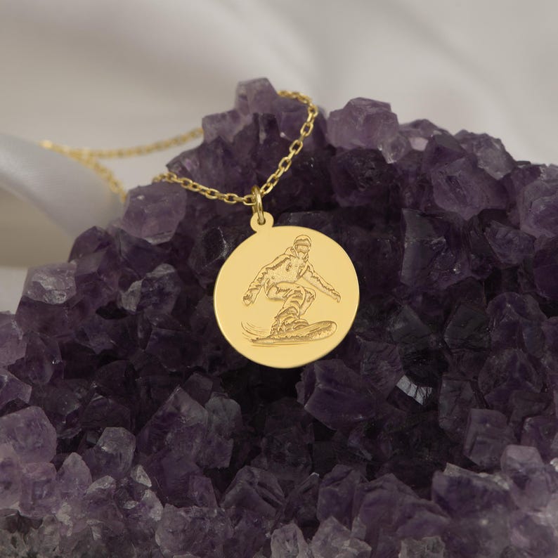 Real 14K Solid Gold Snowboarder Necklace – Snowboarding Pendant ...