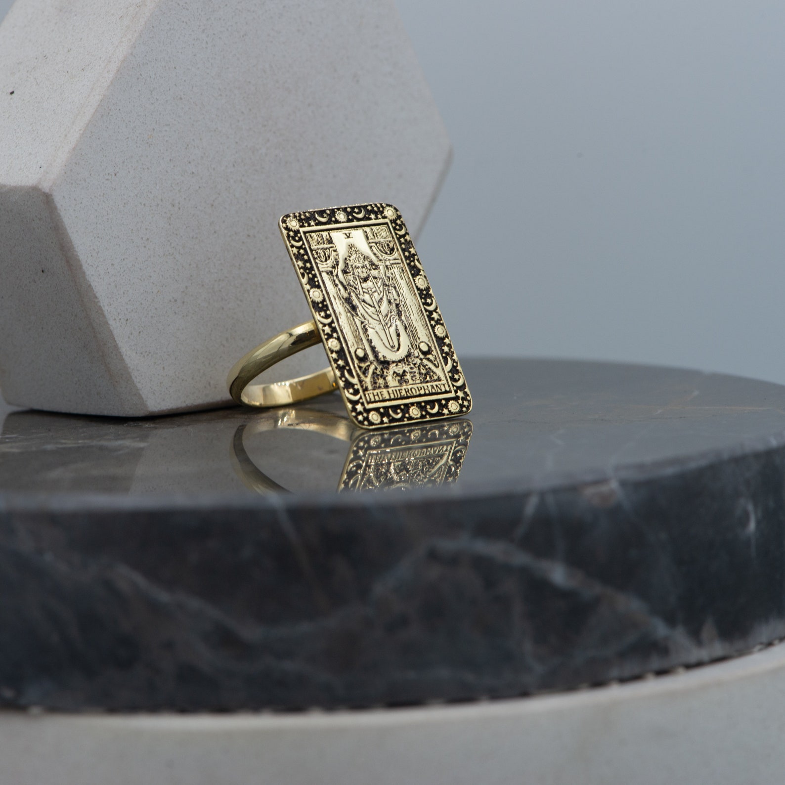 The Hierophant Tarot Card Ring Silver Astrology Ring Tarot Jewelry Gold ...
