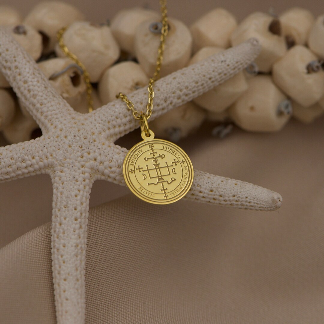 14K Solid Gold Archangel Gabriel Seal Necklace - Spiritual Messenger ...