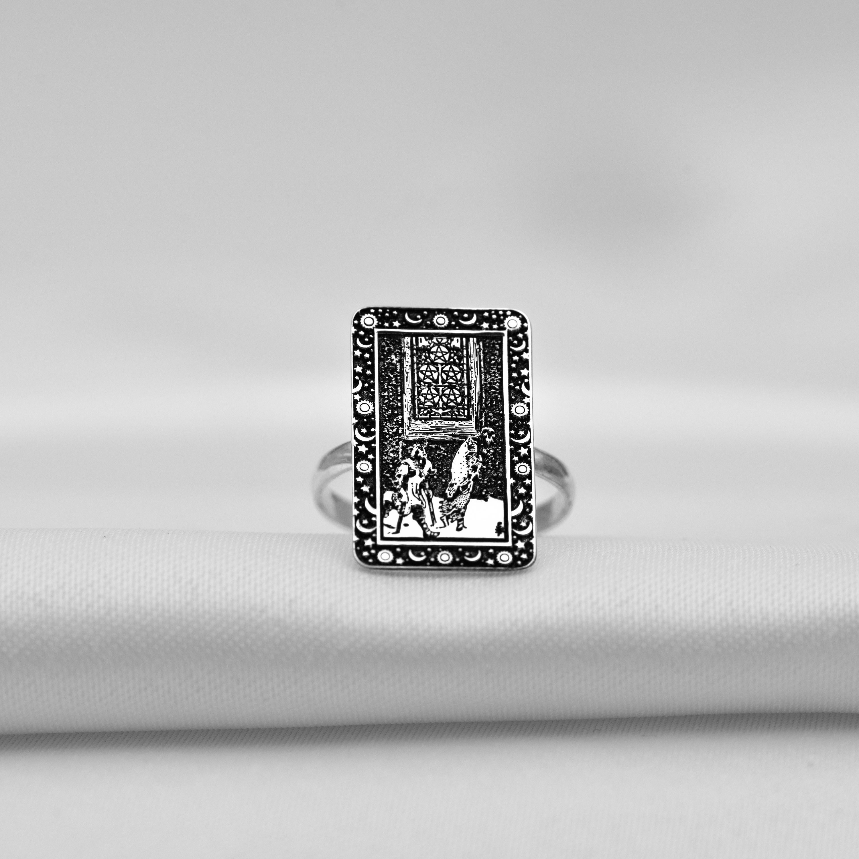 Five of Pentacles Tarot Card Ring Gold Sterling Silver Tarot Jewelry ...