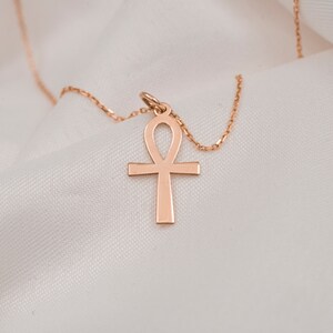 Real 14k Solid Gold Ankh Necklace - Tiny Egyptian Pendant - Dainty ...