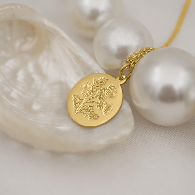 14K Solid Gold Scottish Thistle Pendant - Celtic Jewelry, Highland ...
