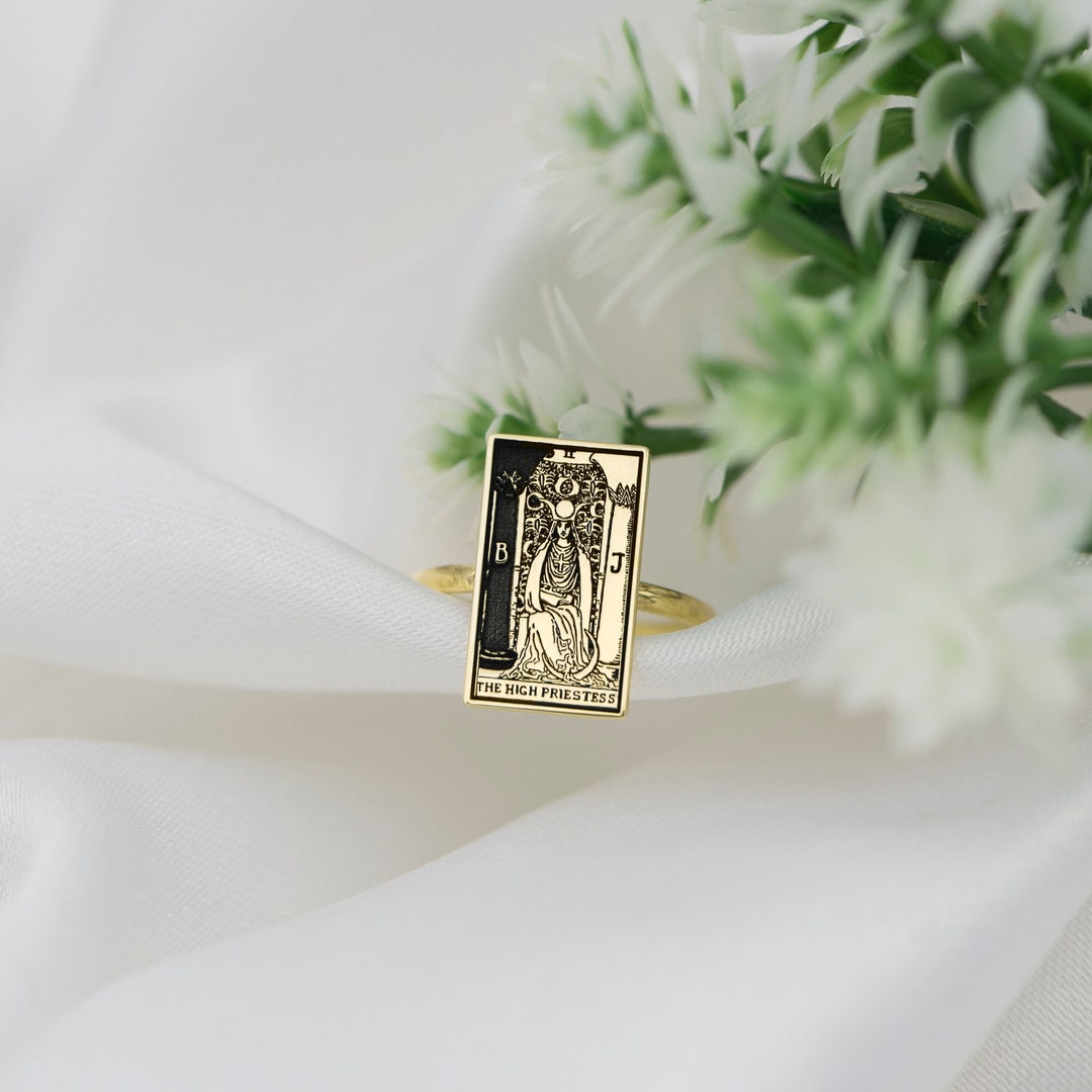 14k Solid Gold Tarot Ring – the High Priestess Spiritual Jewelry - Etsy