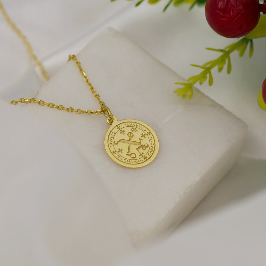 14K Solid Gold Archangel Camael Seal Necklace - Spiritual Guardian ...