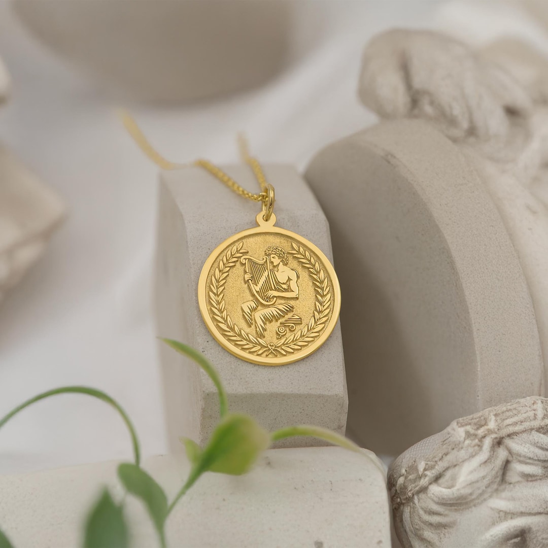 14K Gold Apollo Necklace – Sun God Pendant | Handmade Greek Mythology ...