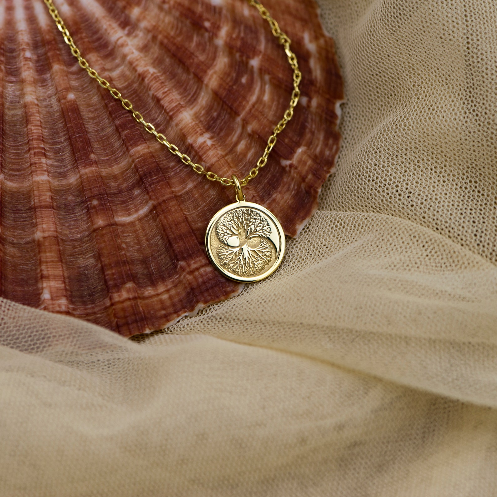 14k Solid Gold Tree of Life Yin Yang Necklace - Yoga Jewelry - Etsy UK