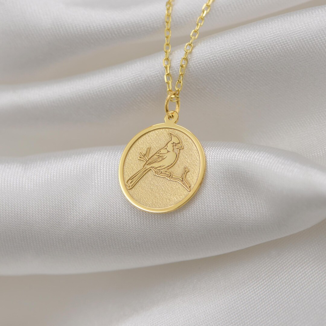 14K Solid Gold Cardinal Necklace – Bird Pendant – Cardinal Jewelry ...