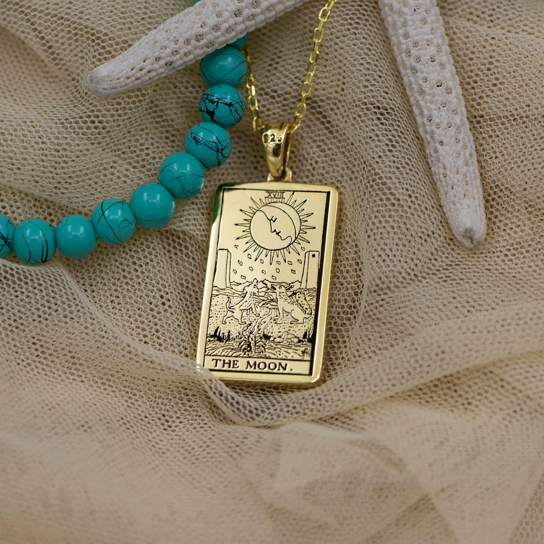 Double Sided Tarot Necklace by Uluer Jewelry - Tarot Card Necklace Gold ...