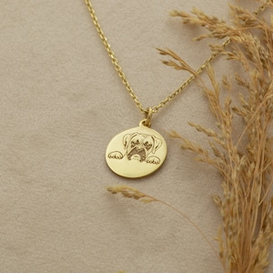 14k Real Solid Yellow Gold Boxer Dog Photo Necklace - Personalized Pet ...