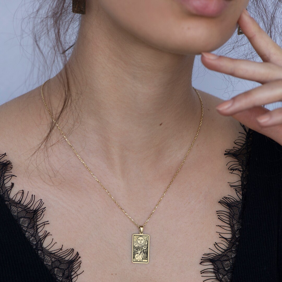 14k Solid Gold the Sun Tarot Card Necklace – Spiritual Jewelry - Etsy