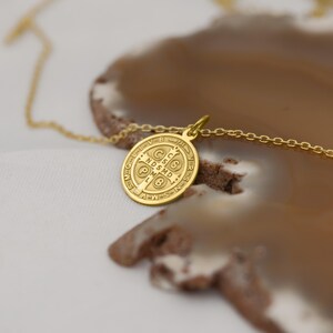 14K Solid Gold Saint Benedict Necklace - Catholic Protection Pendant ...