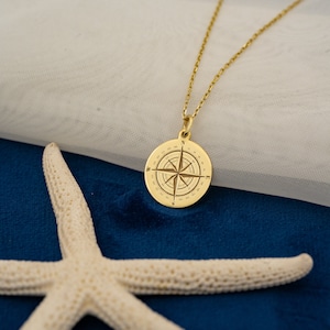 Real 14k Solid Gold Compass Necklace - Personalized Yellow Gold Compass ...