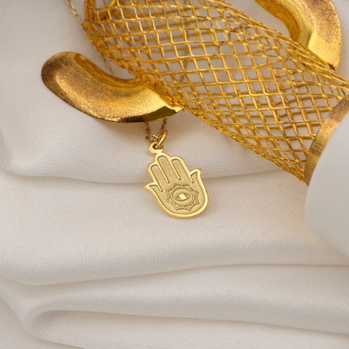 Real 14k Solid Gold Hand of Fatima Necklace by Demir Uluer - Dainty ...