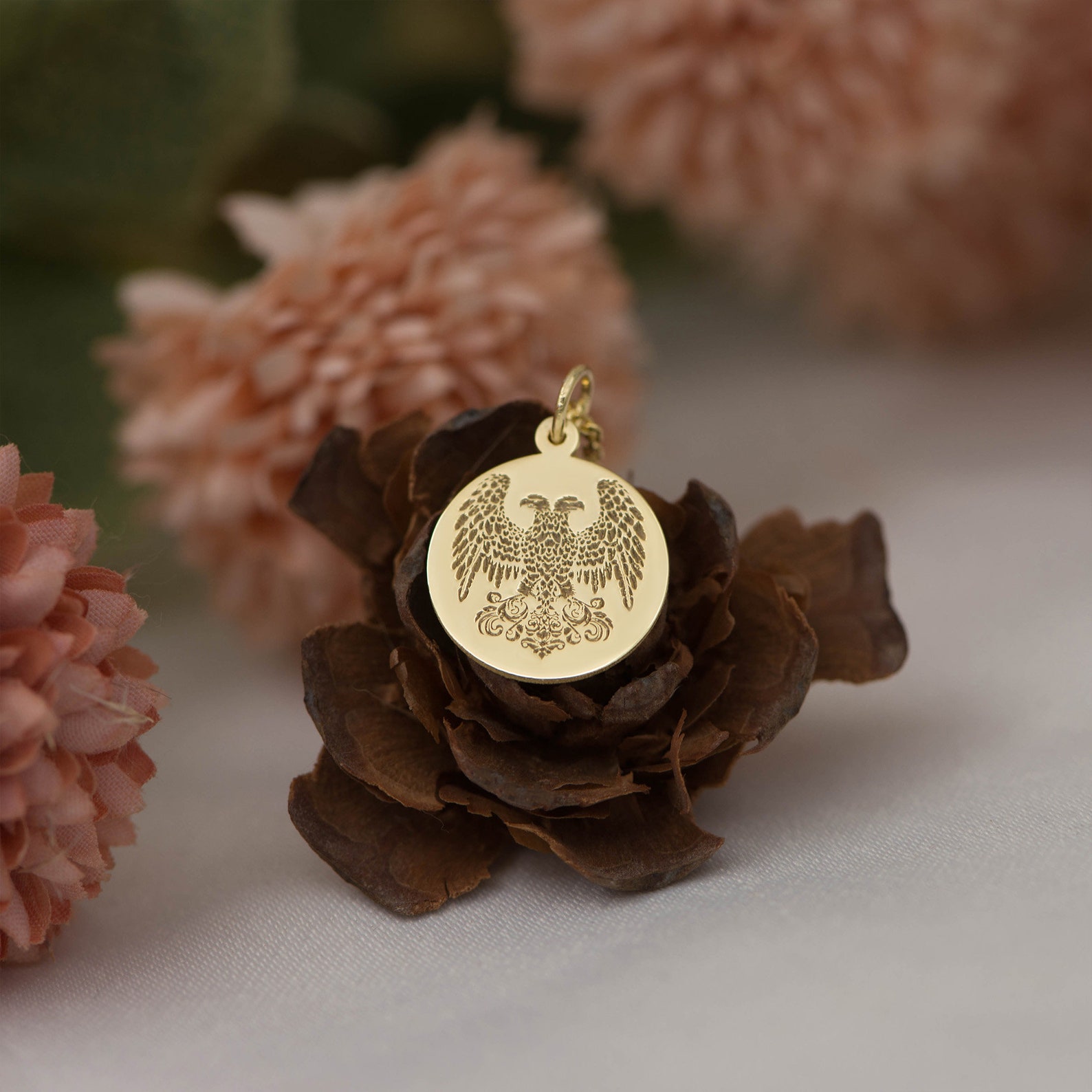14K Solid Gold Double Headed Eagle Necklace - Byzantine Imperial Crest ...