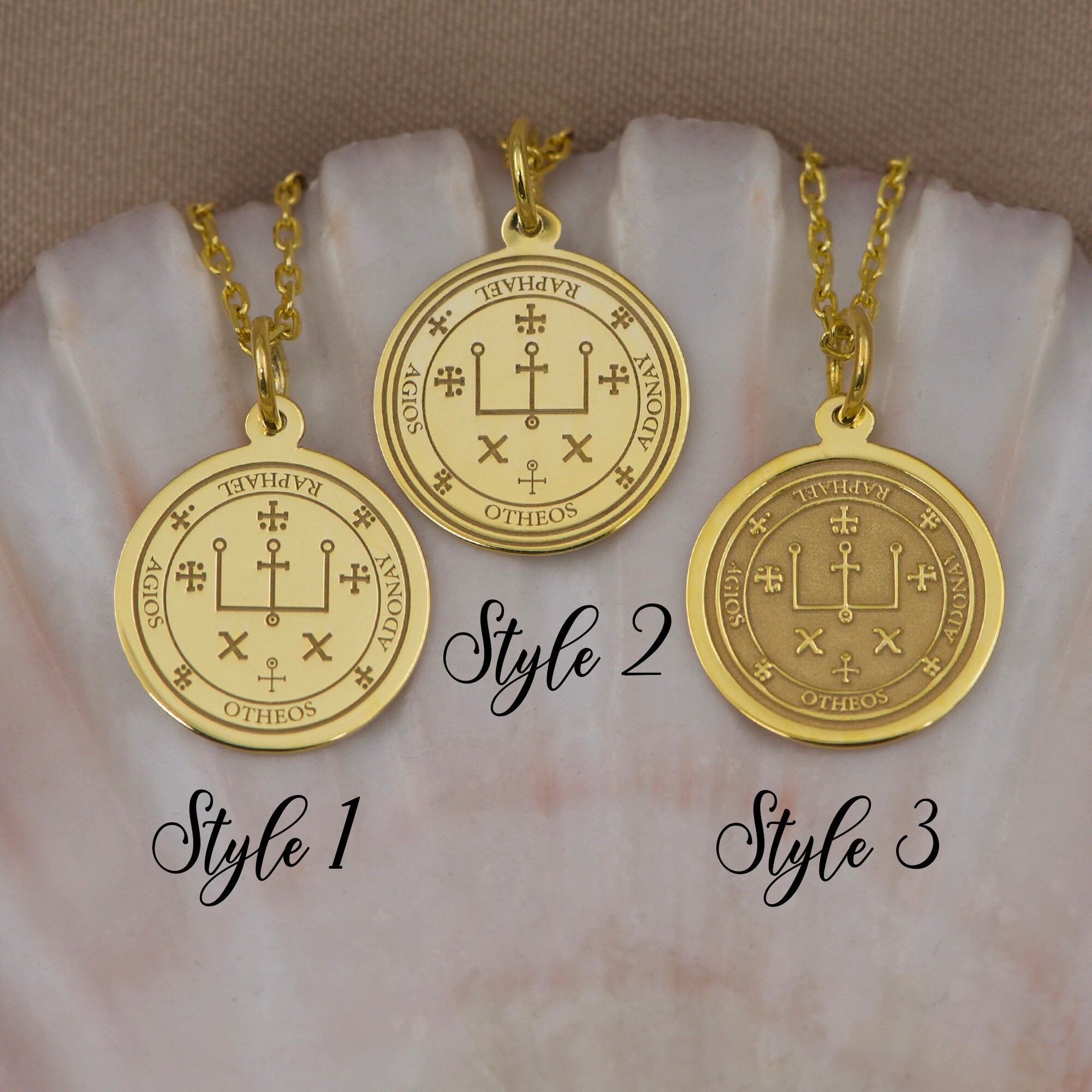 14K Solid Gold Archangel Raphael Seal Necklace - Healing Guardian ...