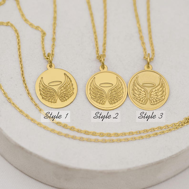 14K Solid Gold Angel Wings Pendant - Symbol of Protection and Guidance ...
