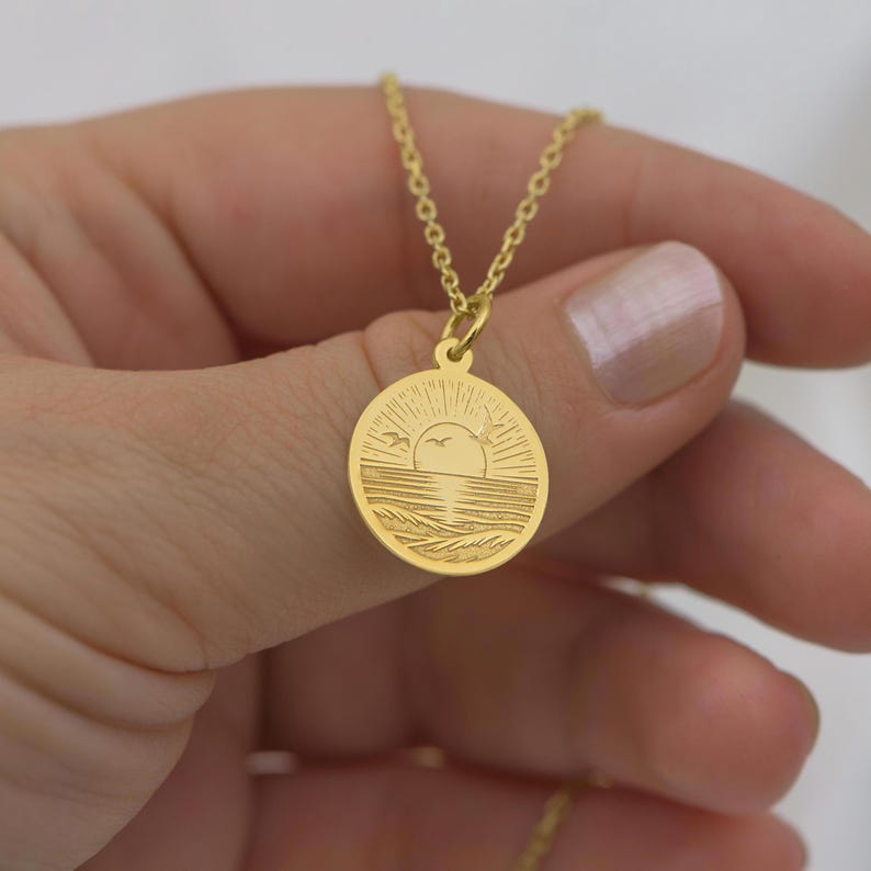 Real 14K Solid Gold Sunset Pendant Necklace – Sunset Jewelry | Handmade ...