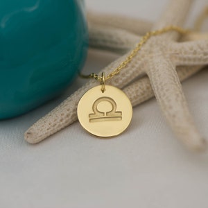 14K Solid Gold Libra Zodiac Sign Necklace - Astrology Libra Pendant ...