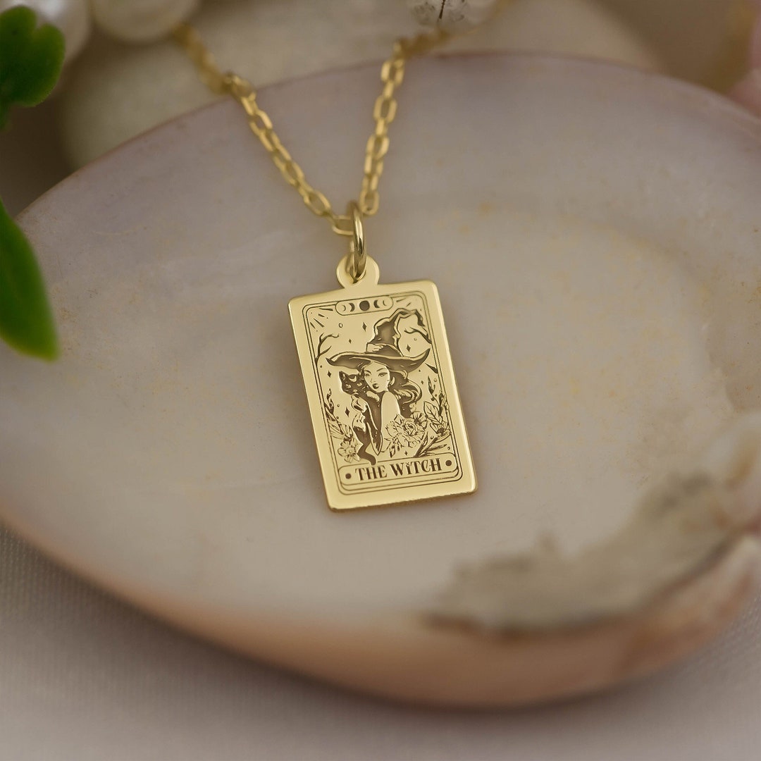 14K Solid Gold the Witch Necklace - Mystical Gothic Occult Jewelry for ...