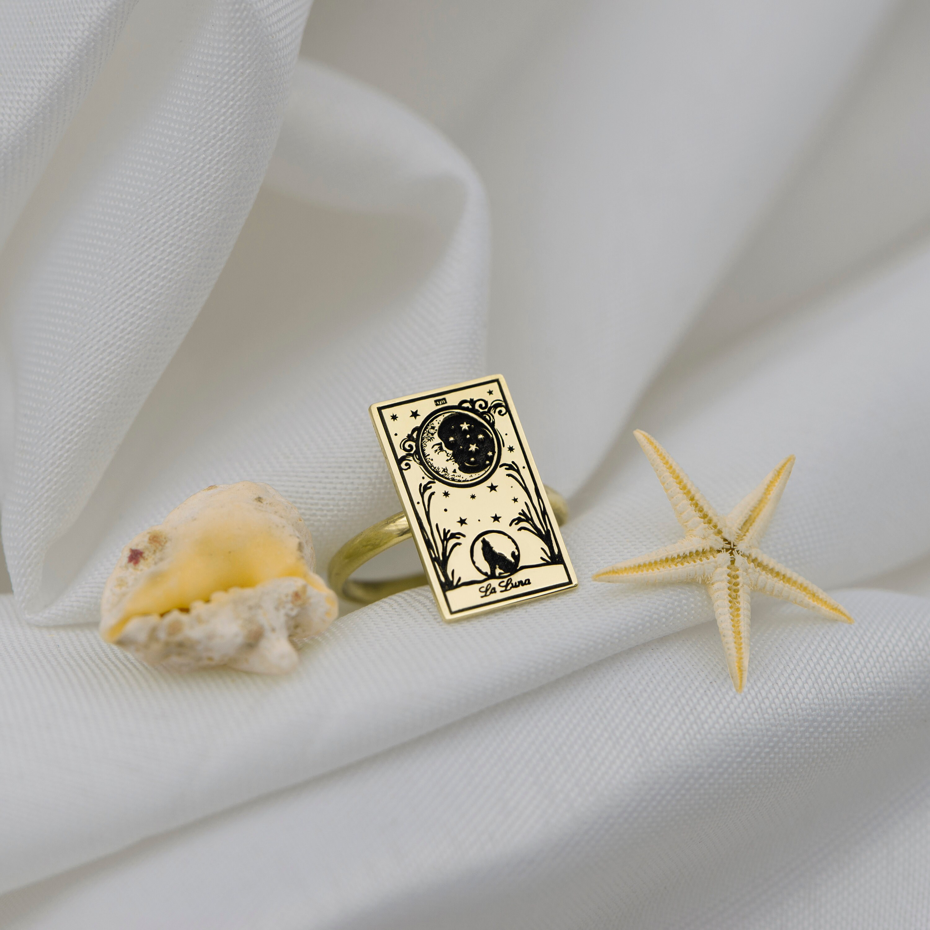 10k 14k Solid Yellow Gold Tarot Card Ring La Luna Tarot - Etsy