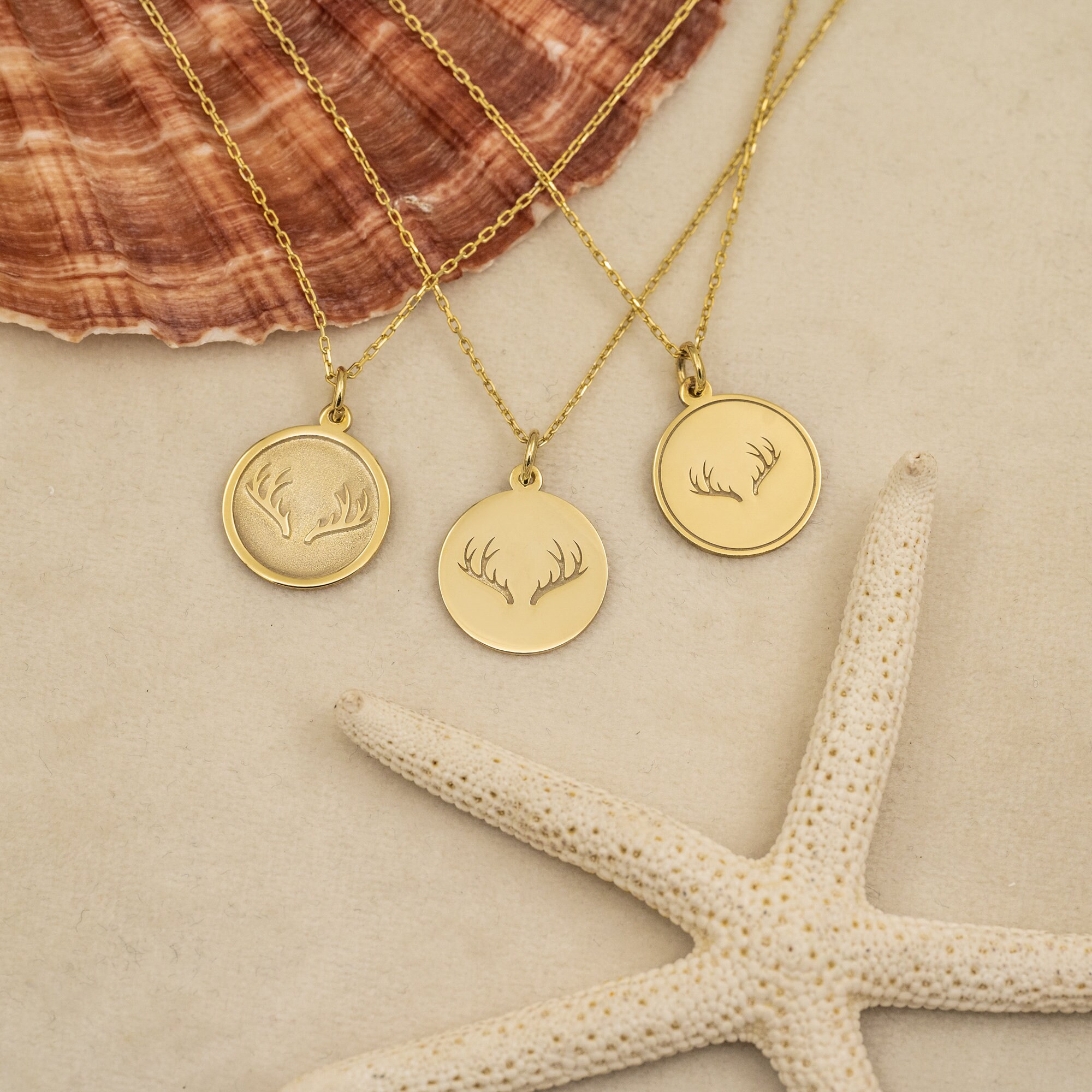 Real 14k Solid Gold Deer Antler Necklace - Personalized Antler Pendant ...