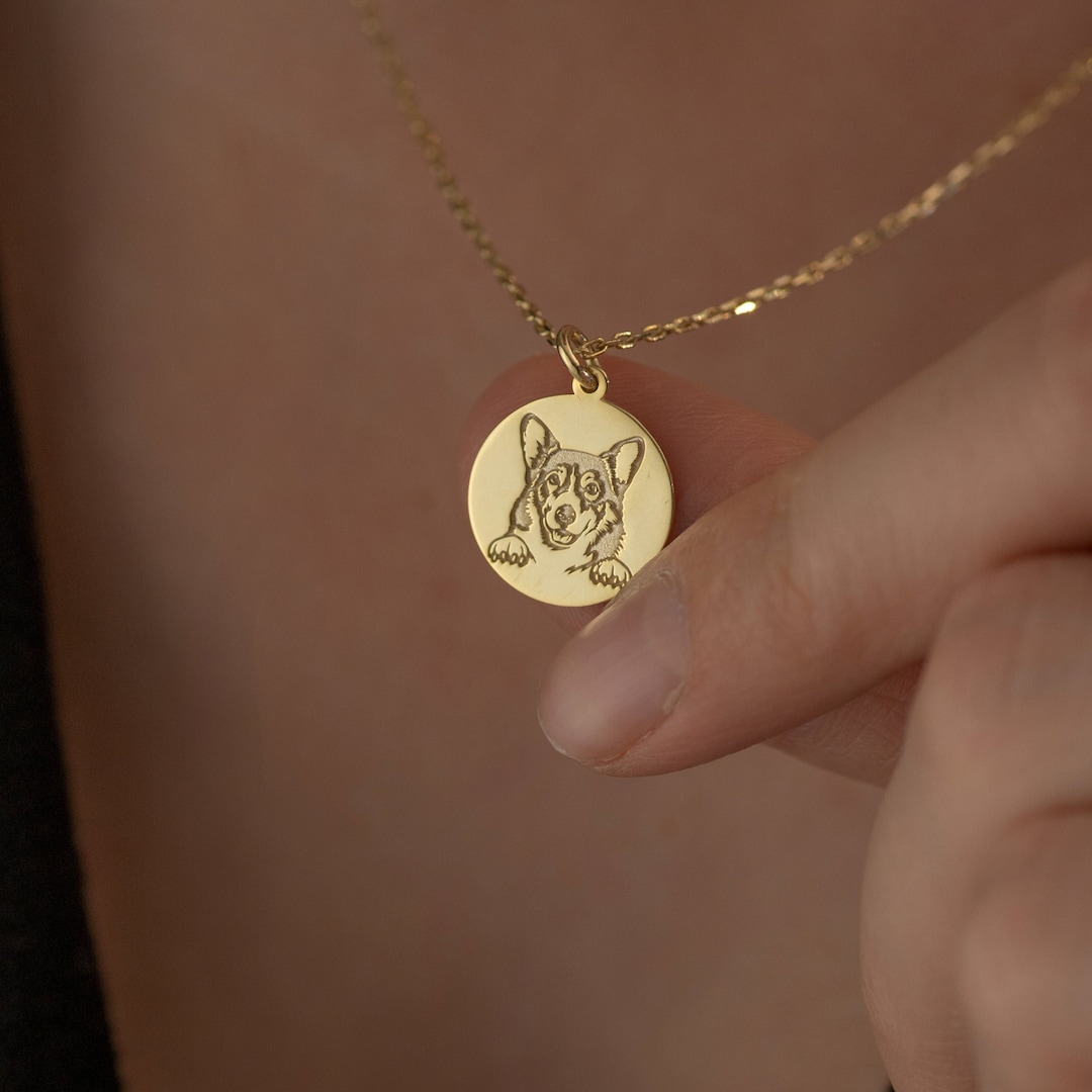 Real 14k Solid Gold Corgi Dog Necklace - Custom Pet Portrait Pendant ...