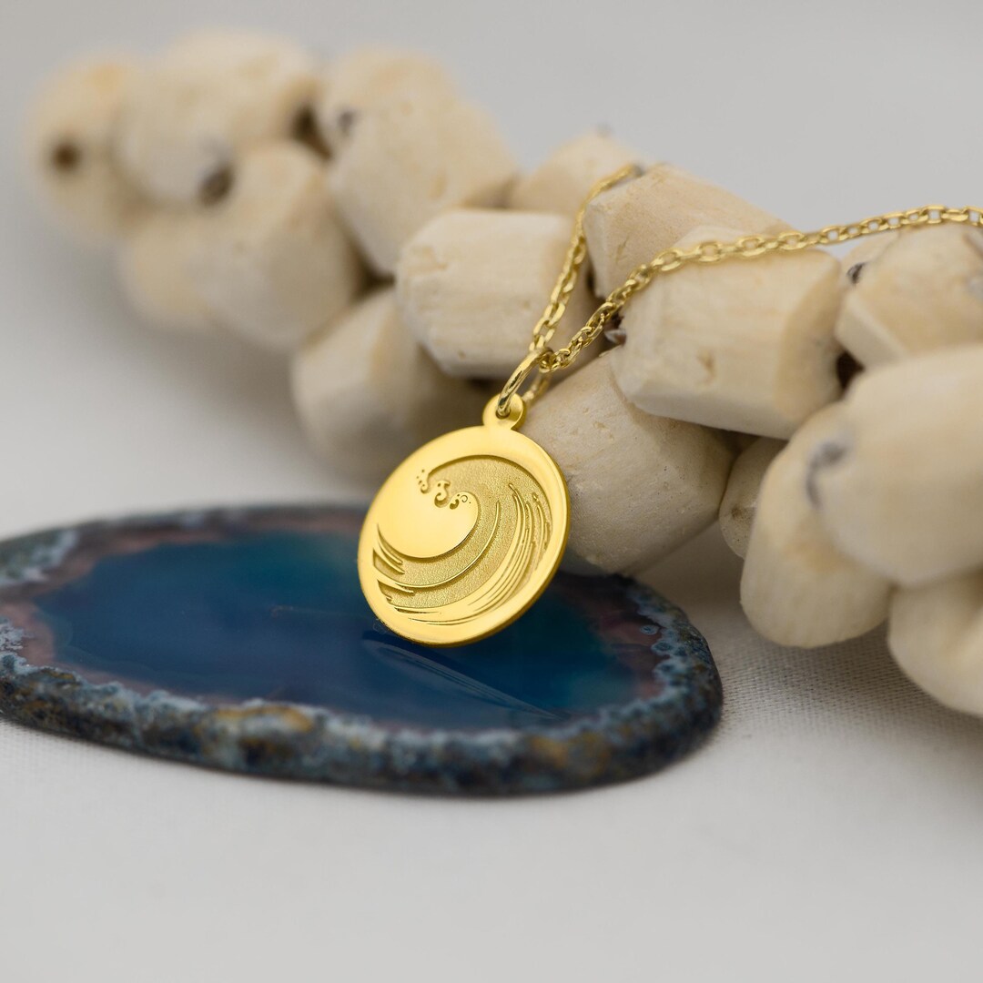 14K Solid Gold Wave Pendant - Ocean-inspired Jewelry | Beach Lover ...