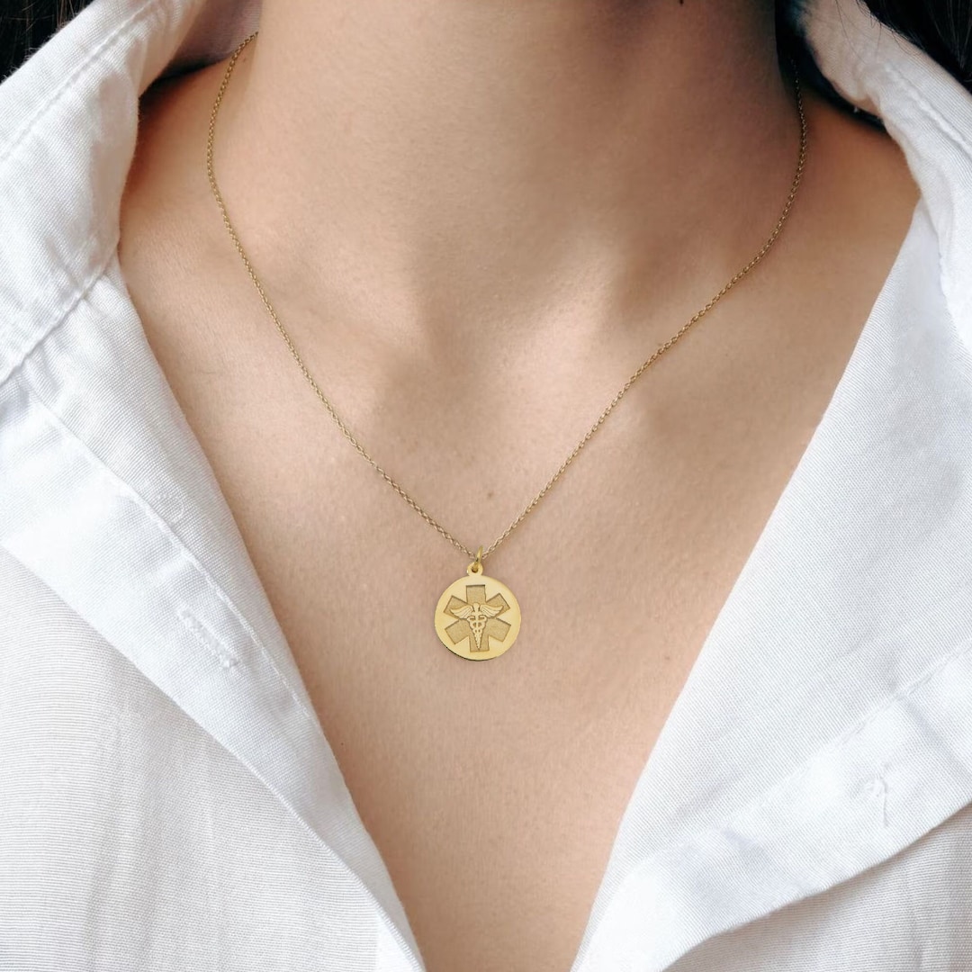 Medical Alert Id Necklace Real 14k Solid Gold by Demir Uluer ...