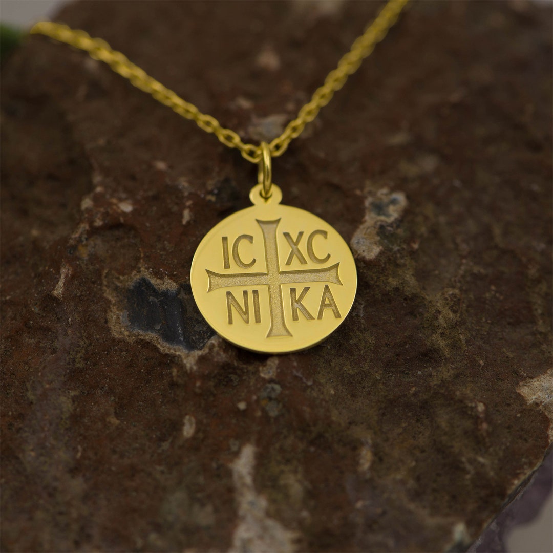 14K Solid Gold IC XC NIKA Necklace - Byzantine Orthodox Cross, Greek ...