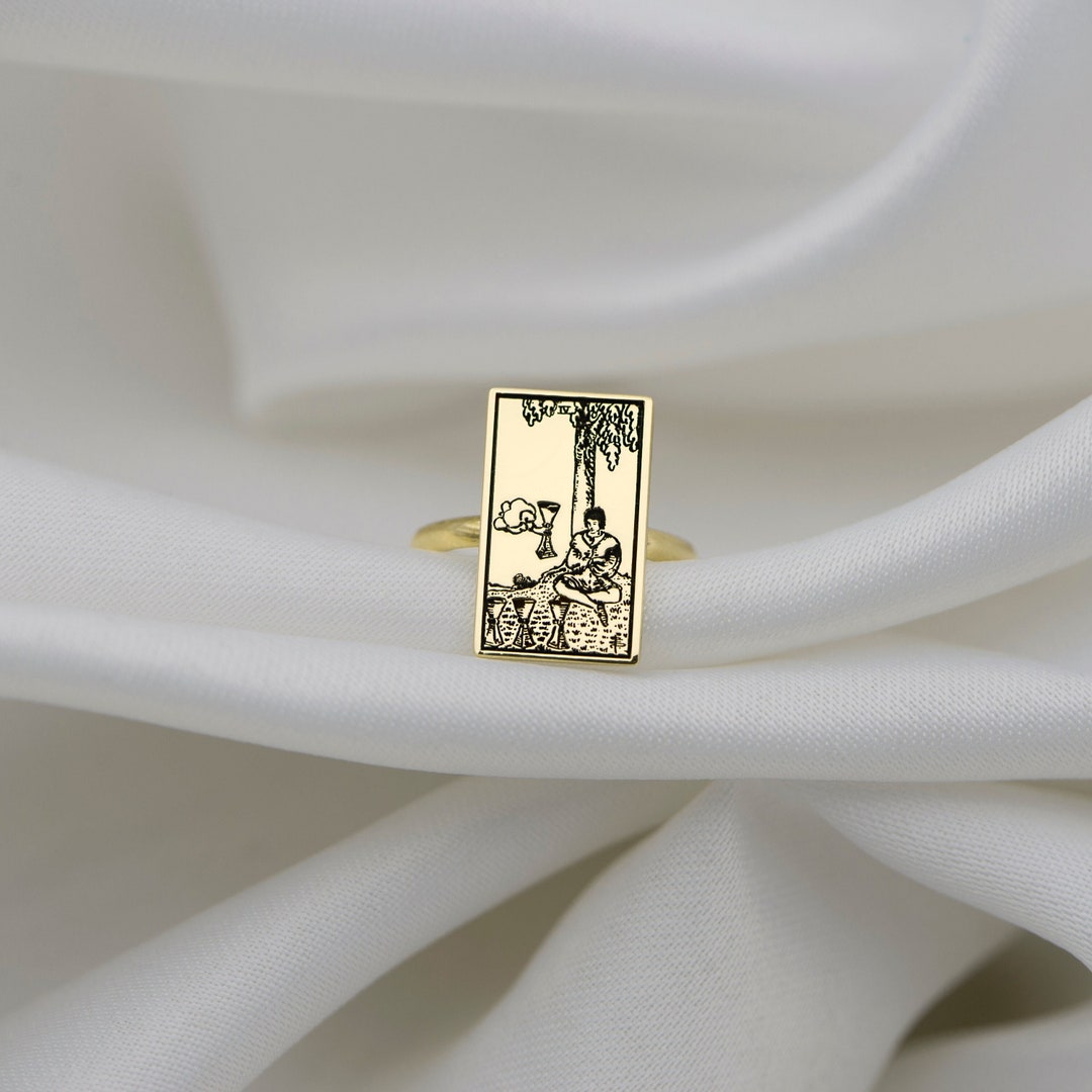 Solid Gold Tarot Card Ring – Four of Cups Spiritual Jewelry - Etsy