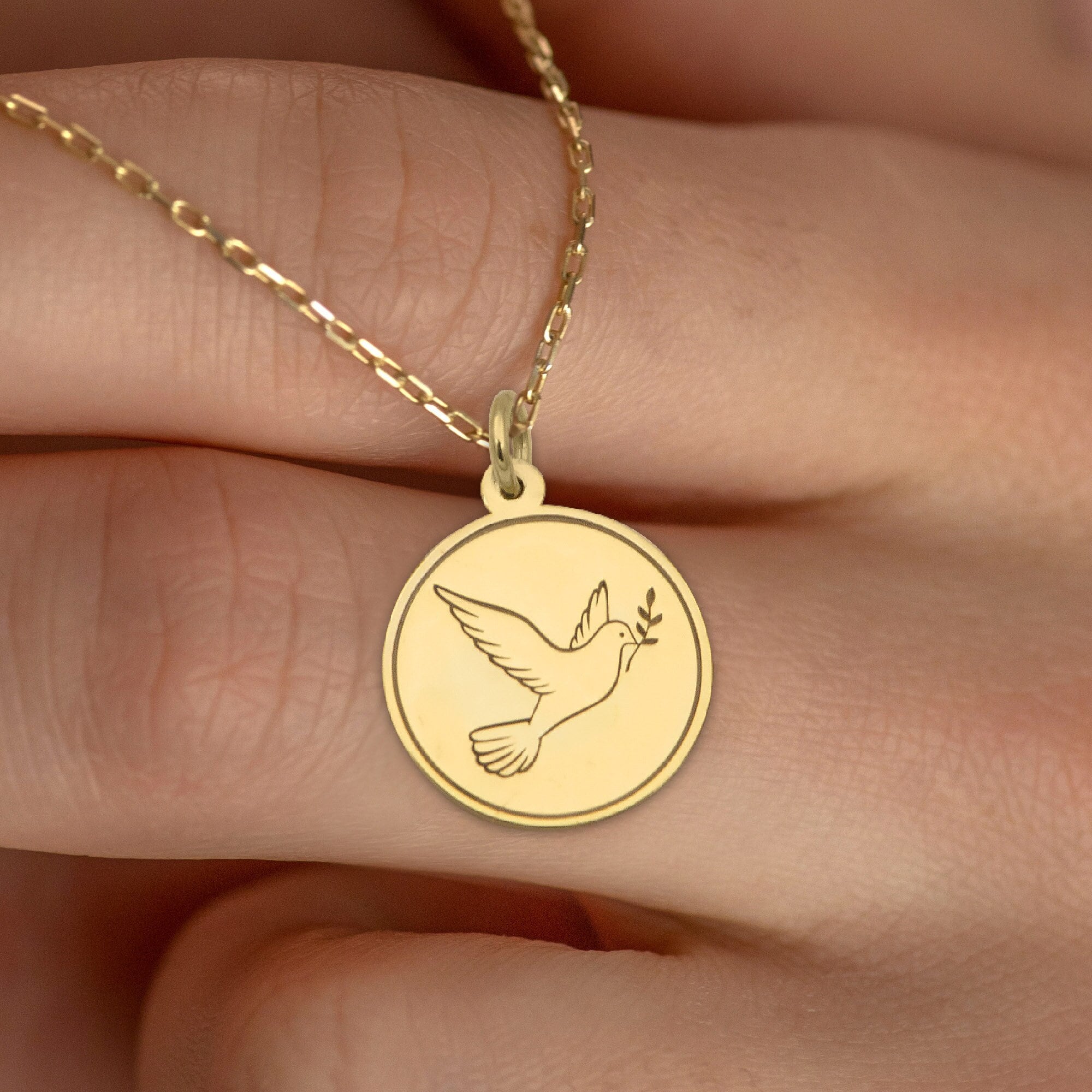 Dainty Dove Necklace 14k Real Solid Gold by Demir Uluer - Bird Pendant ...