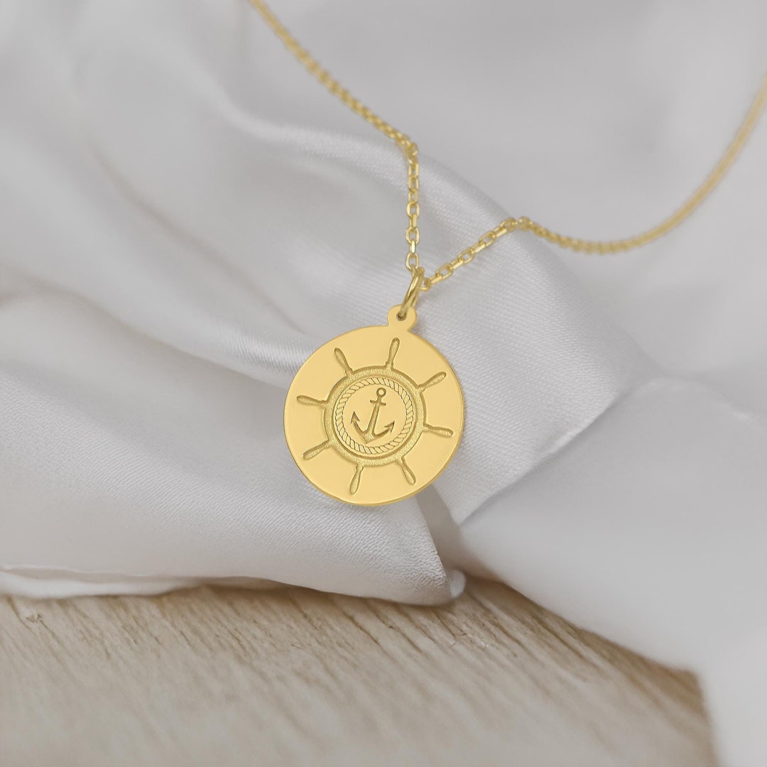 14K Solid Gold Ship Wheel Necklace – Nautical Jewelry Gift | Handmade ...