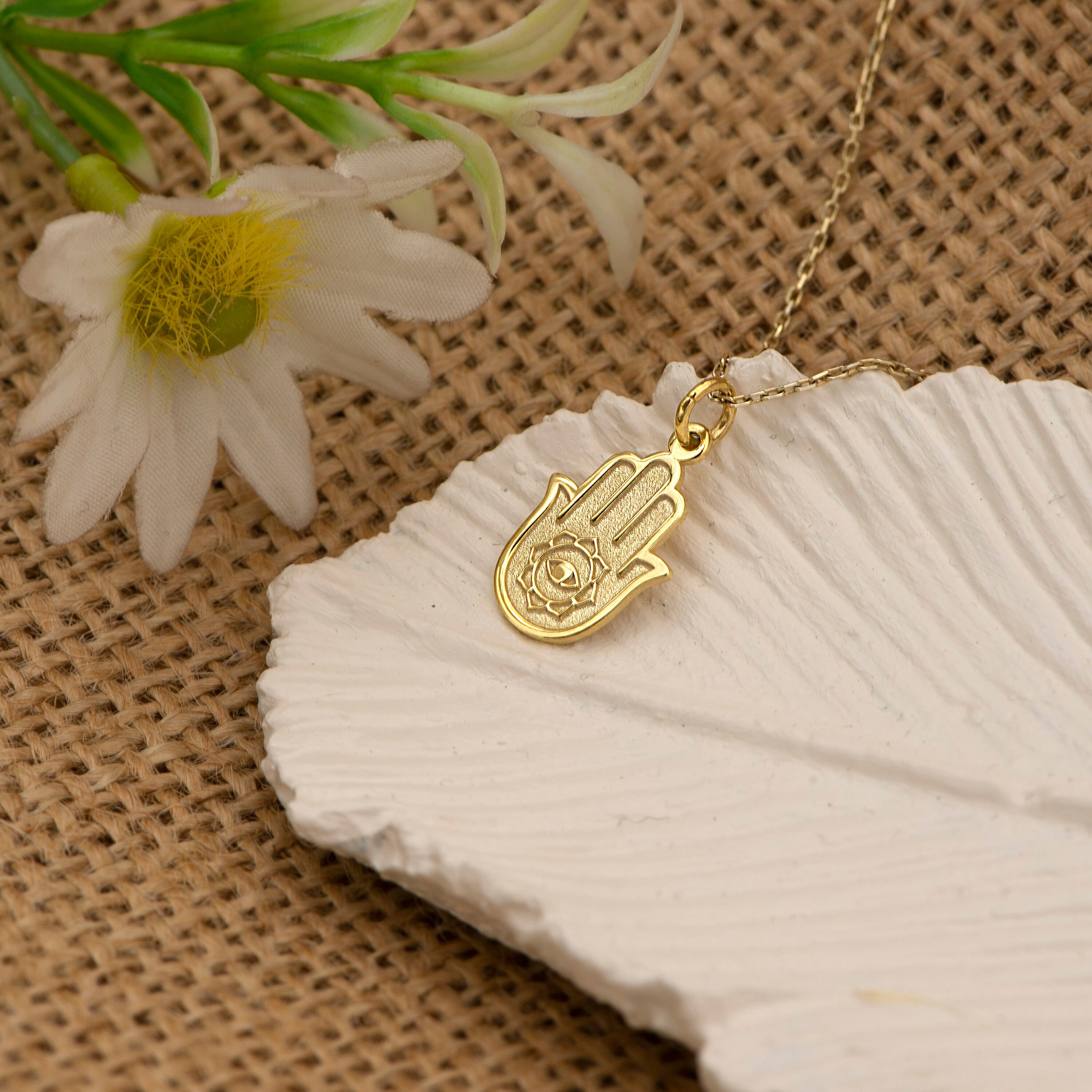 Real 14k Solid Gold Hand of Fatima Necklace by Demir Uluer - Dainty ...