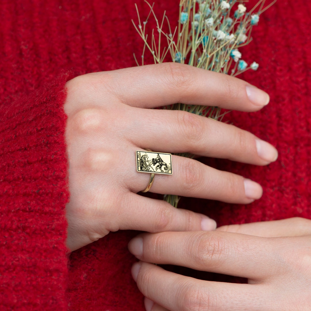 The Fool Tarot Card Ring 14K Solid Yellow Gold - Kind Tarot Jewelry ...
