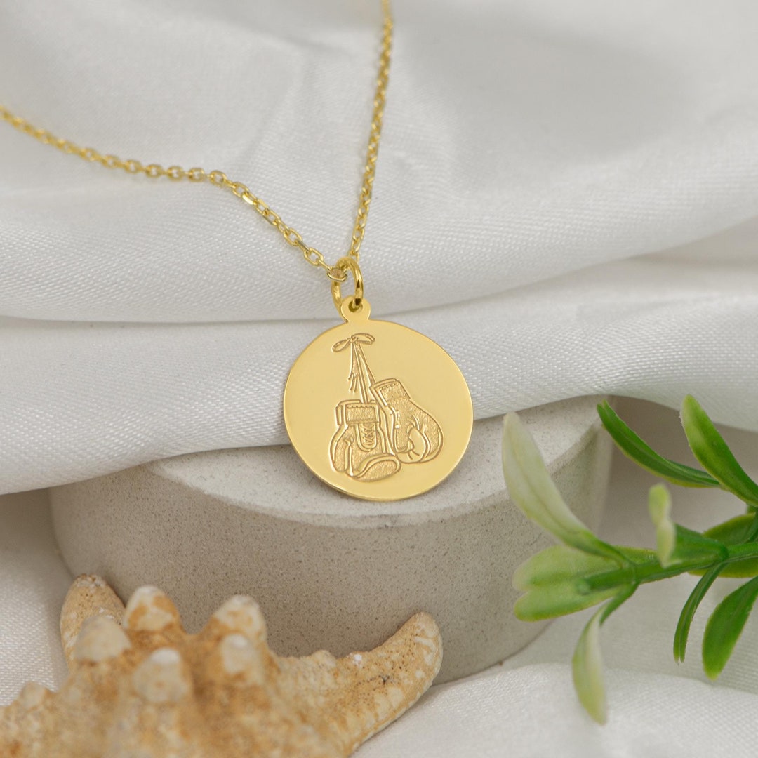 Real 14K Solid Gold Boxing Gloves Necklace – Handmade Boxing Pendant ...