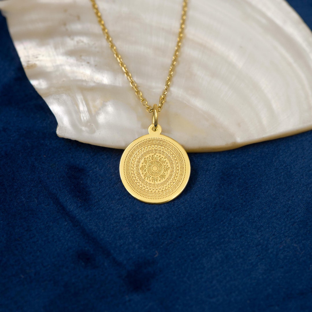 14K Solid Gold Round Mandala Pendant - Spiritual Jewelry | Gold Mandala ...