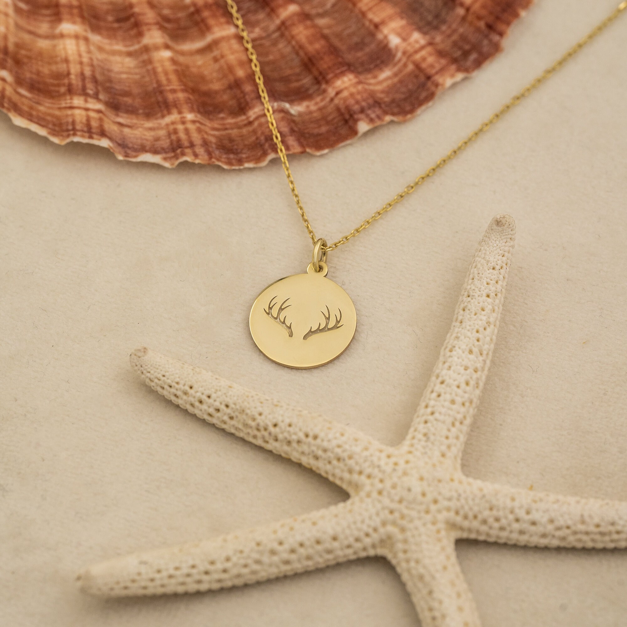 Real 14k Solid Gold Deer Antler Necklace - Personalized Antler Pendant ...