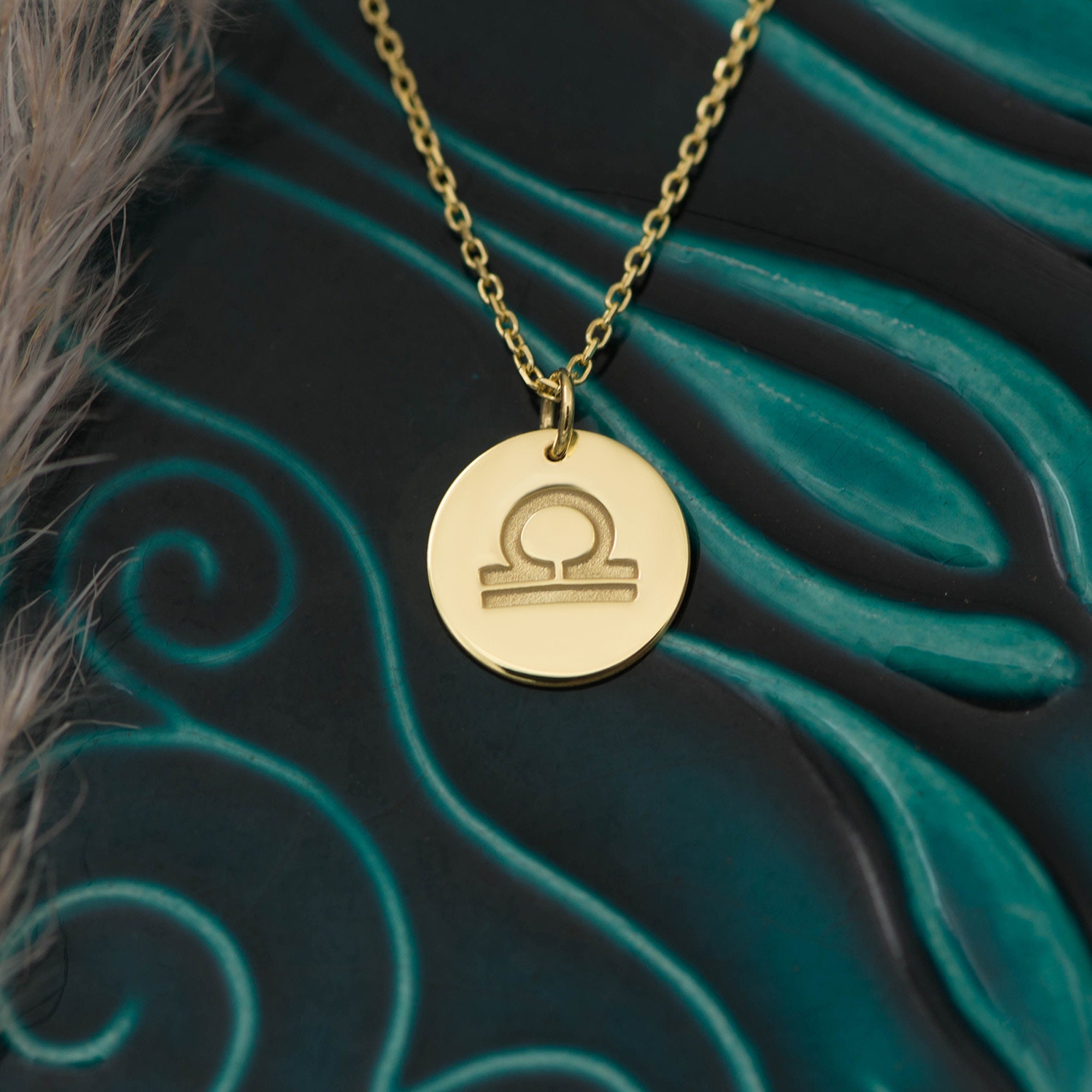 14K Solid Gold Libra Zodiac Sign Necklace - Astrology Libra Pendant ...